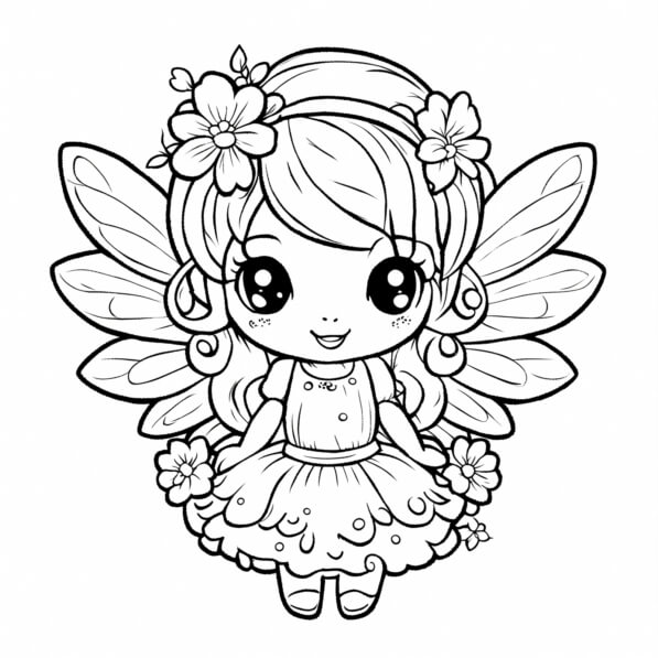 Download Cute Fairy with Flowers Coloring Page Coloring pages Online ...