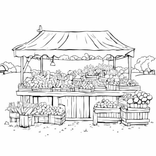 Download Colorful Drawing of an Outdoor Market with Fruits and ...