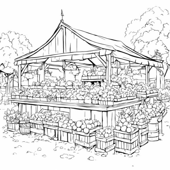 Download Colorful Outdoor Fruit Stand Coloring pages Online - Creative ...