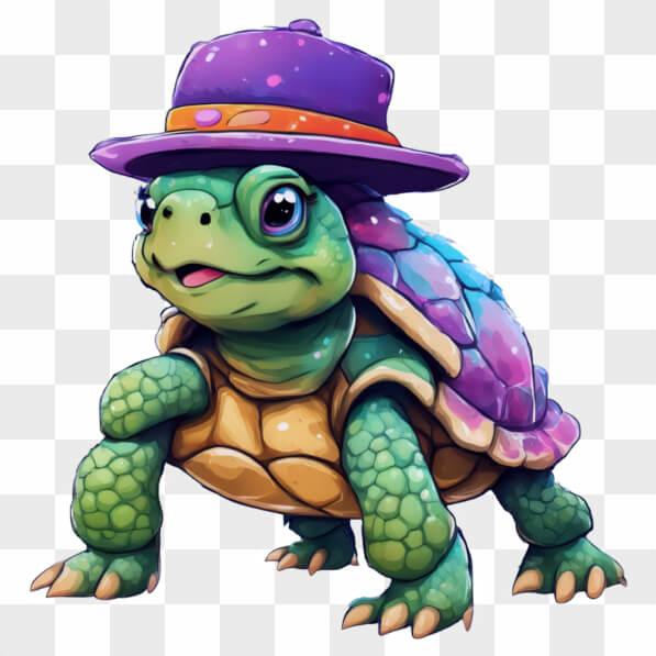 Download Cartoon Turtle with Purple Hat Cartoons Online - Creative Fabrica