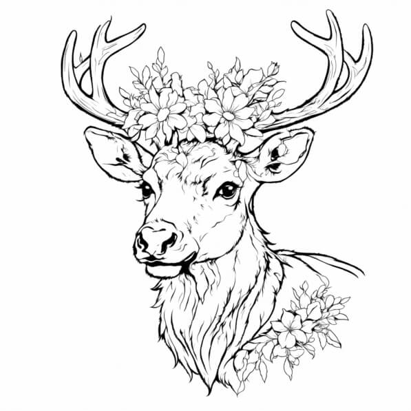 Download Deer Head Coloring Page with Flowers Coloring pages Online ...