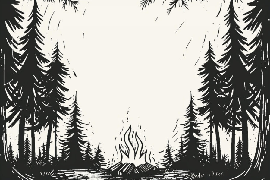 Descarga Dibujo de Fogata en Blanco y Negro en el Bosque Fondos En ...
