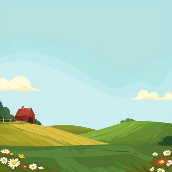 Download Cartoon Farm Landscape with Red Barn and Cows Backgrounds ...