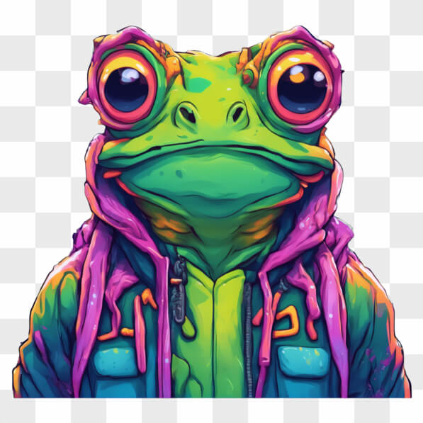 Download Colorful Frog in Green Jacket Cartoons Online - Creative Fabrica