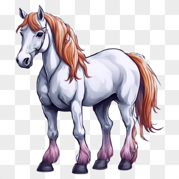 Download White Horse with Orange Mane Cartoons Online - Creative Fabrica