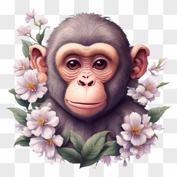 Download Chimpanzee Among White Flowers Cartoons Online - Creative Fabrica