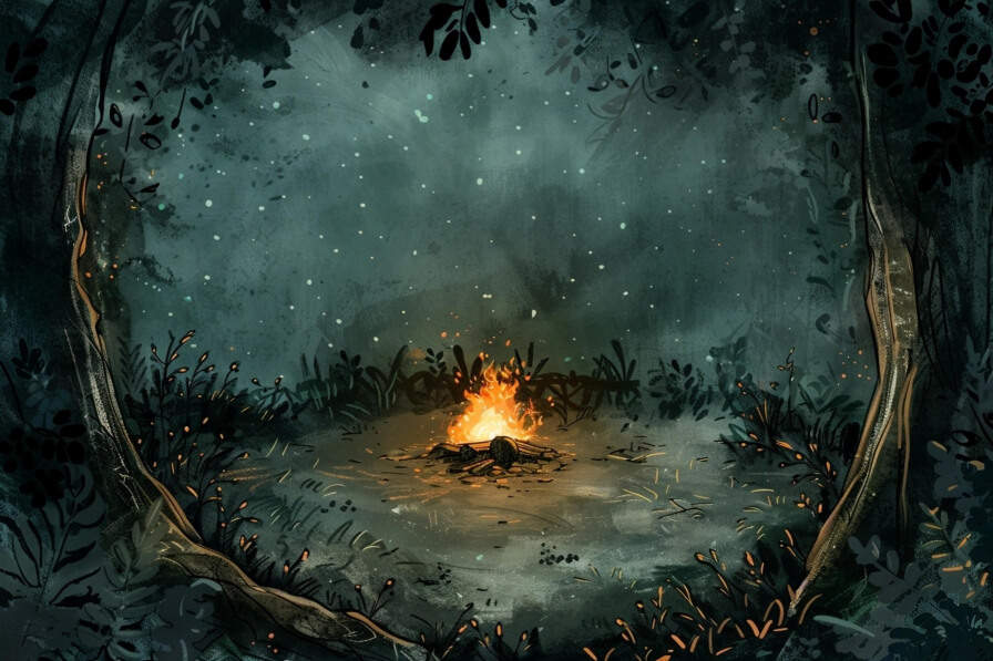 Download Serene Forest Campfire Scene Backgrounds Online - Creative Fabrica