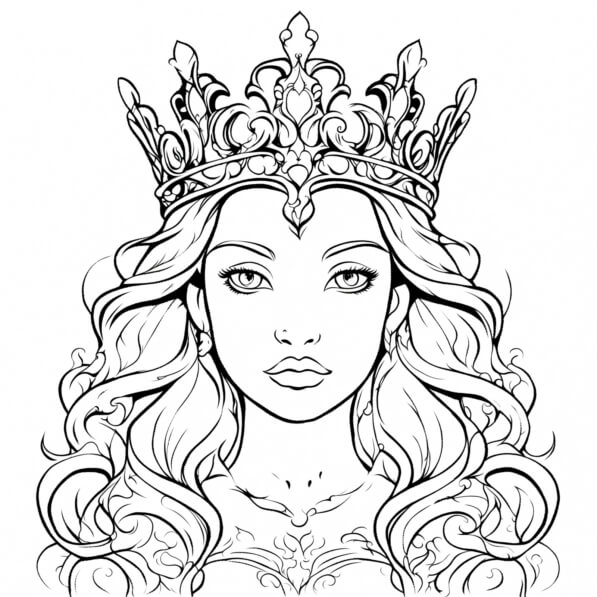 Download Beautiful Woman with Crown Coloring pages Online - Creative ...