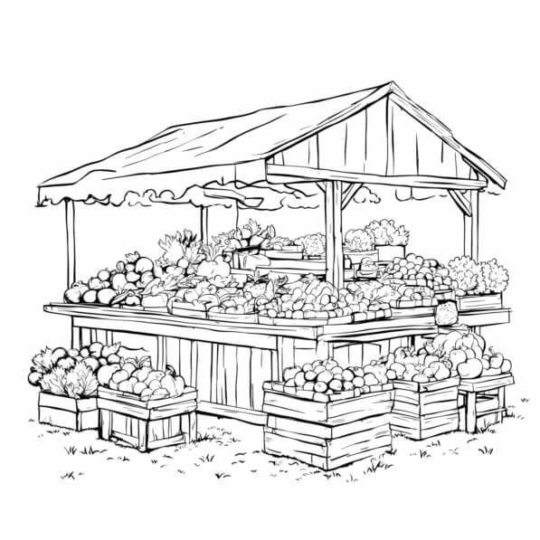 Download Outdoor Produce Stand with Fruits and Vegetables Coloring ...