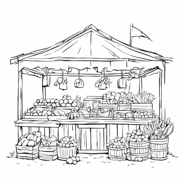 Download Hand-Drawn Market Stand with Fruits and Vegetables Coloring ...