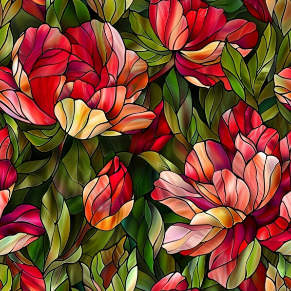 Baixe Padrão Floral Contínuo no Estilo Vitral Padrões - Creative Fabrica