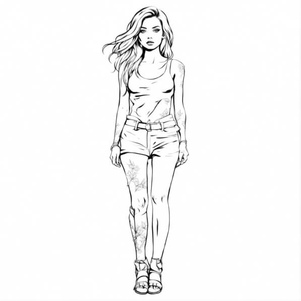 Download Stylish Young Woman Walking Down the Street Coloring pages ...