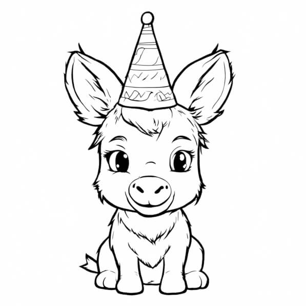 Download Kleurplaat: Baby Ezel in Feesthoed Coloring pages online op ...