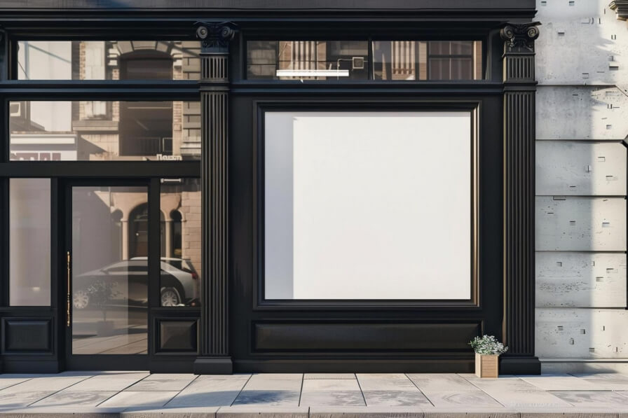 Download Empty Storefront with Potted Plant and Parked Cars Mockups ...