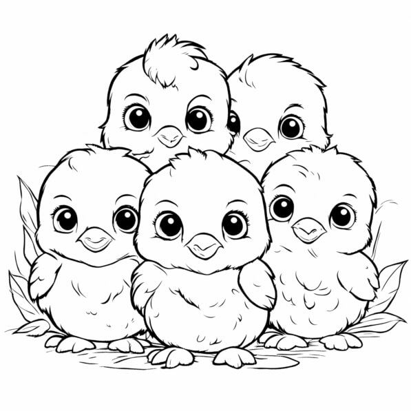 Download Group of Baby Chicks in the Grass Coloring pages Online ...