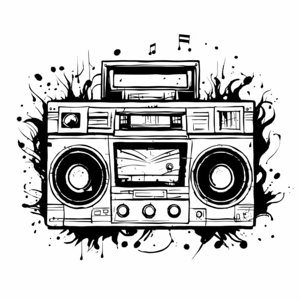 Download Hand-drawn Illustration of Retro Boombox with Music Notes and ...
