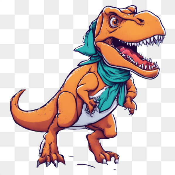 Download Orange T-rex with Green Scarf Cartoons Online - Creative Fabrica