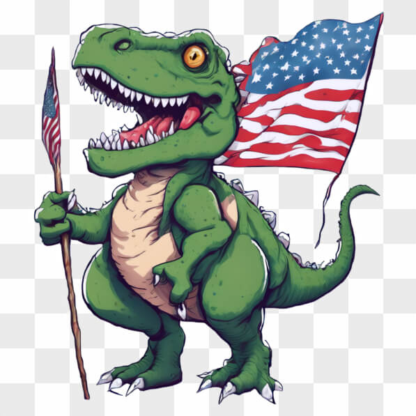 Download Green T-Rex Dinosaur Celebrating with American Flag Cartoons ...