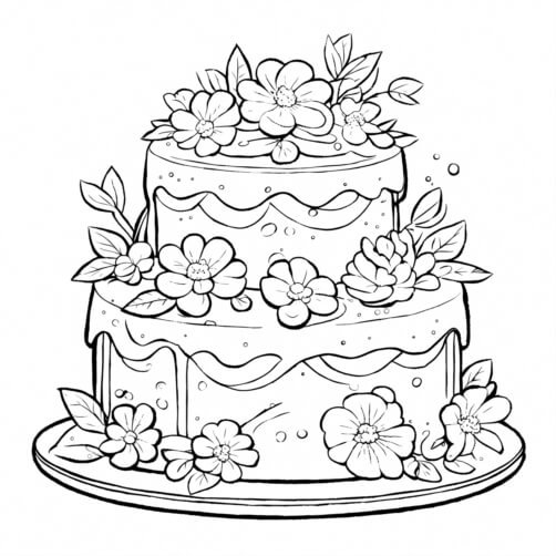 Download Coloring Page: Three-Tiered Cake with Flowers Coloring pages ...