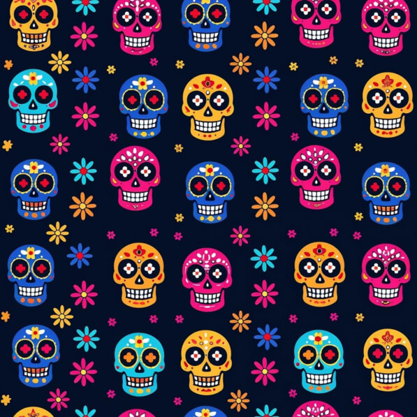 Download Colorful Mexican Skull Pattern with Flowers and Butterflies ...