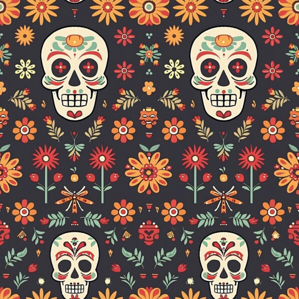 Download Colorful Mexican Skull Pattern with Flowers and Butterflies ...