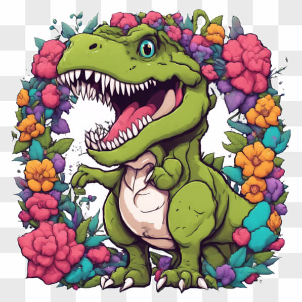 Download Green T-rex with Colorful Flowers Cartoons Online - Creative ...