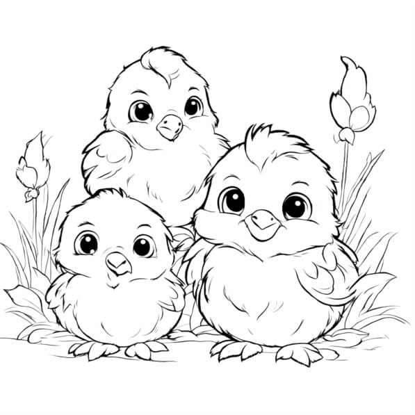 Download Baby Chickens Coloring Page with Flowers Coloring pages Online ...