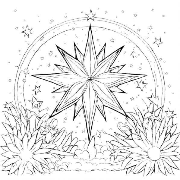 Download Black and White Star Coloring Page with Flowers and Stars ...