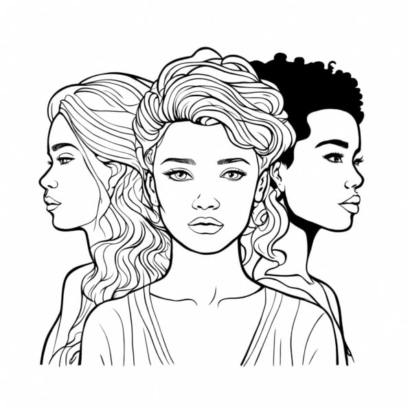 Download Black and White Drawing of Three Women with Different ...