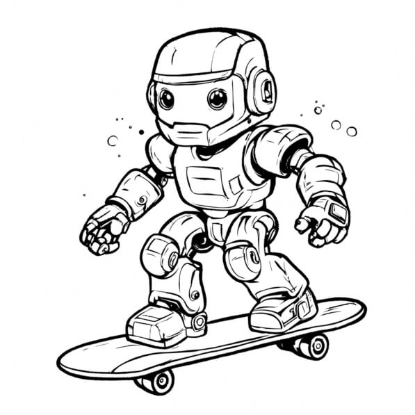 Download Robot on Skateboard Coloring pages Online - Creative Fabrica