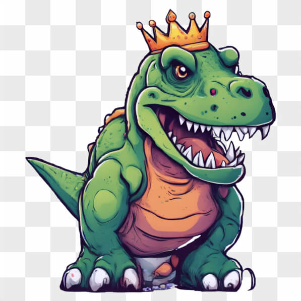 Download Green T-Rex with Crown Cartoons Online - Creative Fabrica