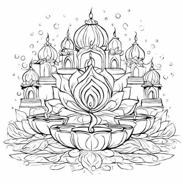 Download Indian Temple Coloring Page with Lotus Flower Coloring pages ...