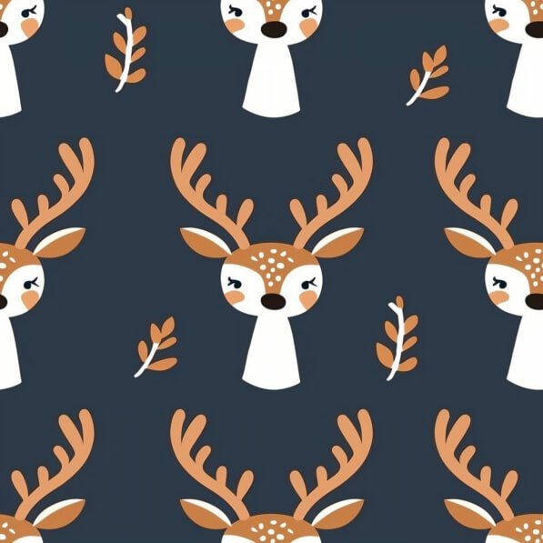 Download Deer Heads and Leaves Seamless Pattern on Dark Blue Background ...