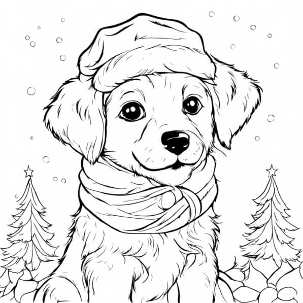 Download Puppy in Snow with Hat and Scarf Coloring pages Online ...