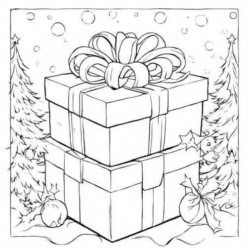 Download Gift Box and Christmas Trees Coloring Page Coloring pages ...