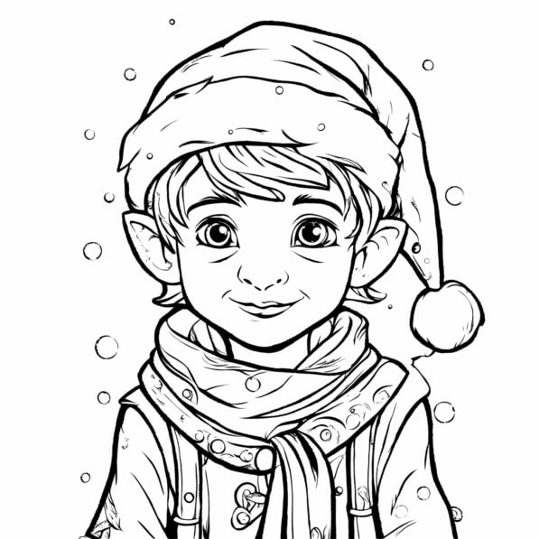 Download Boy in Elf Hat and Scarf in the Snow Coloring Pages Coloring ...