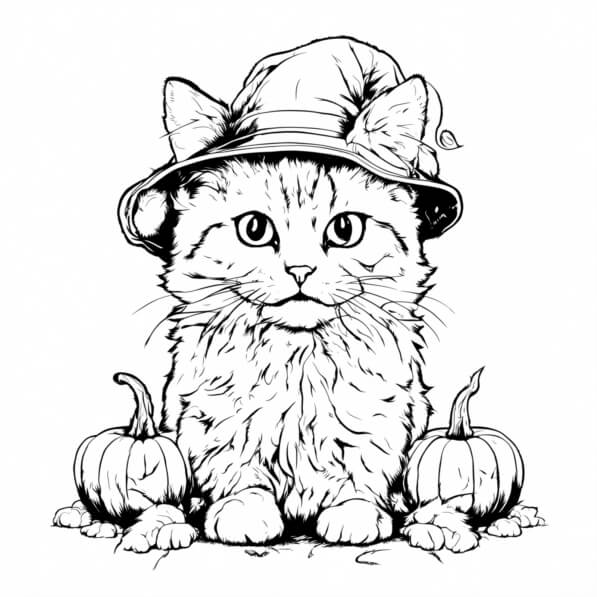 Download Halloween Cat Drawing on Pumpkins Coloring pages Online ...
