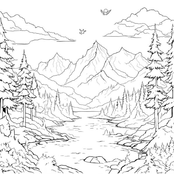 Download Mountain Landscape Coloring Page Coloring pages Online ...