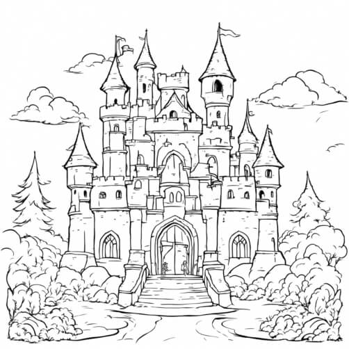 Download Castle in the Forest Coloring Page Coloring pages Online ...