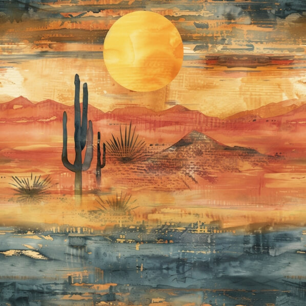 Download Abstract Painting of Desert Landscape with Saguaro Cacti and ...