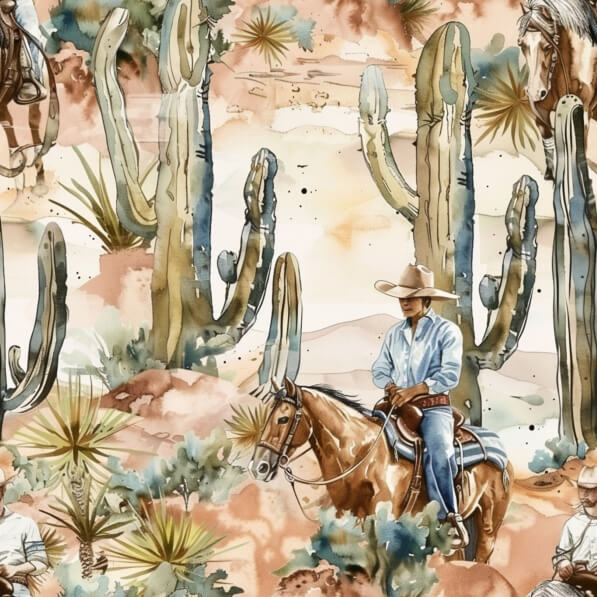 Download Cowboys Riding Horses in the Desert Patterns Online - Creative ...
