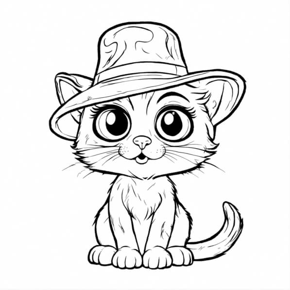 Download Cartoon Cat Coloring Page with Cowboy Hat Coloring pages ...