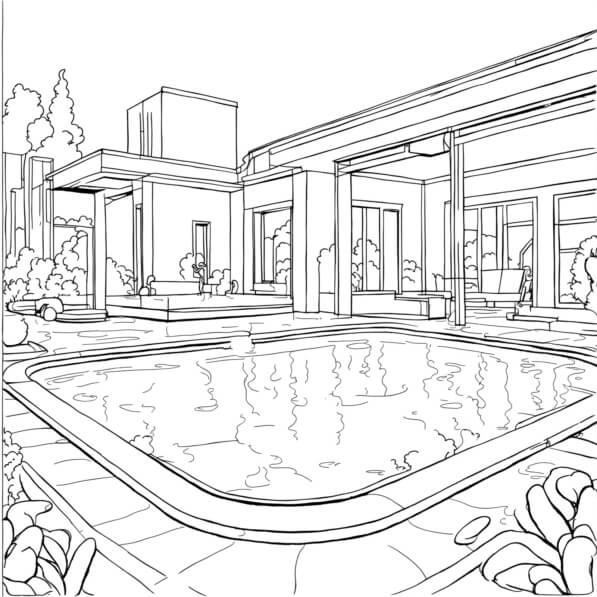 Download Black and White Drawing of Outdoor Swimming Pool Coloring ...