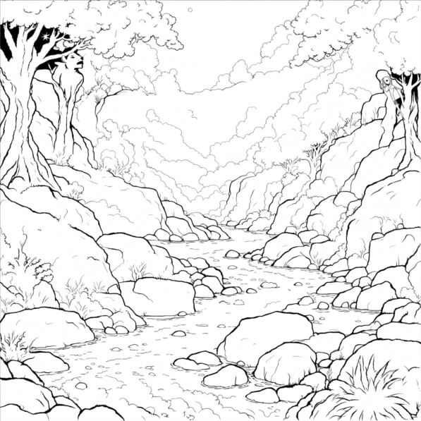 Download Serene River Scenery Coloring Page Coloring pages Online ...