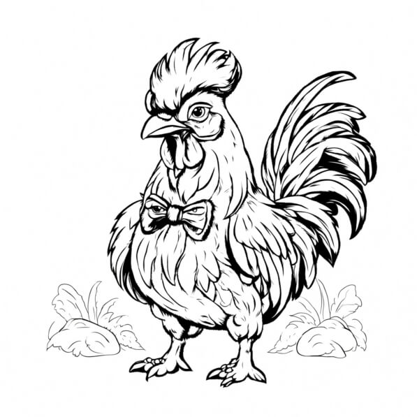 Descarga Dibujo de Gallo con Corbata de Lazo Páginas para colorear En ...