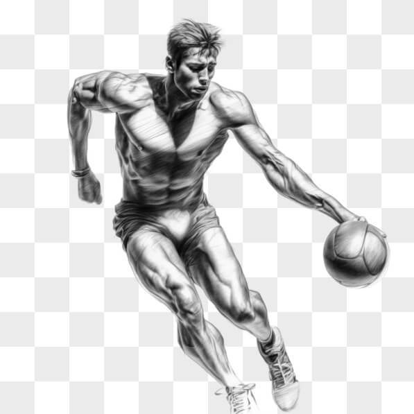 Download Athletic Man Running with Basketball Drawing Sketches Online ...