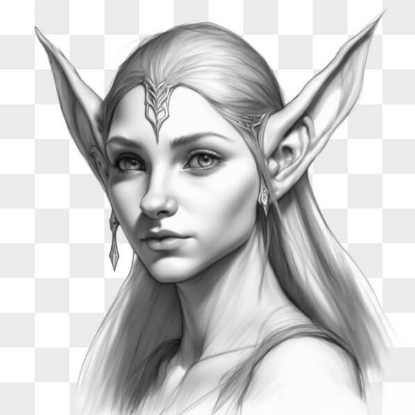 Download Black and White Drawing of Female Elf with Eagle-like Ears ...