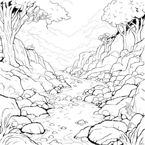 Download Black and White Fantasy Landscape Coloring Page Coloring pages ...