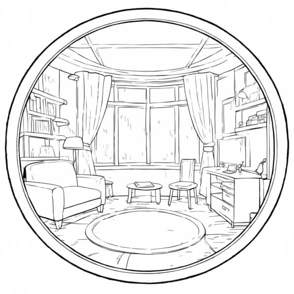 Télécharger Dessin de salon intérieur à la main Pages de coloriage En ...