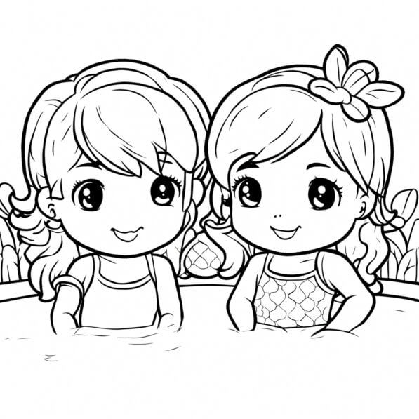 Download Girls in Swimming Pool Coloring Pages Coloring pages Online - Creative Fabrica